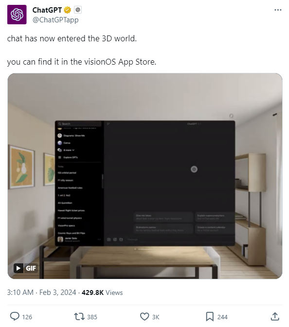 오픈AI, 애플 헤드셋용 '챗GPT' 출시..."문제를 보는 것만으로 해결" - Kollo