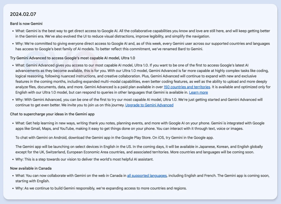 "구글, 이번 주 제미나이 울트라 탑재 챗봇 출시"...'바드'에서 '제미나이'로 이름 변경 - Kollo